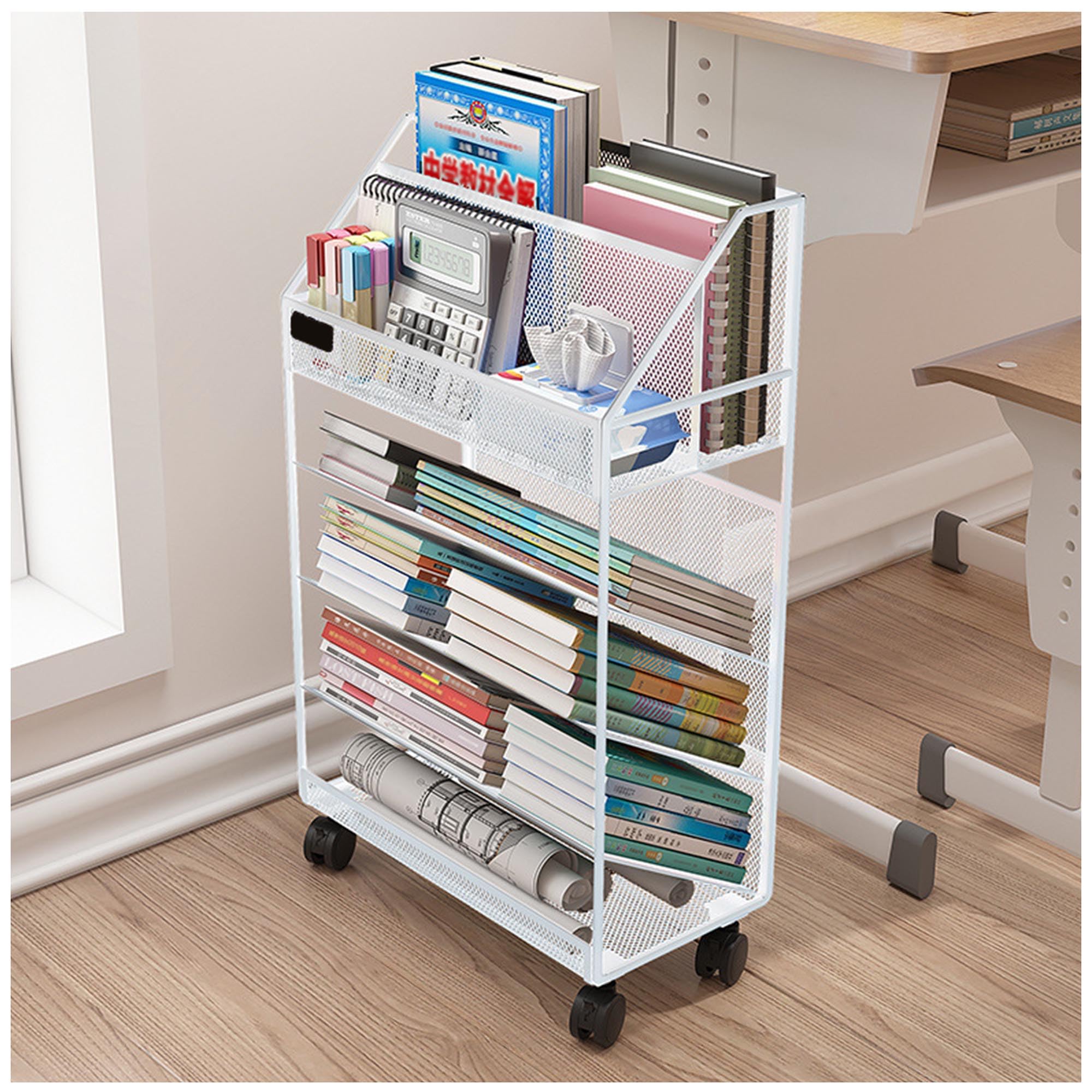 Amazon.com: Movable Bookcase with Wheels, 5-Layer Open Metal ...