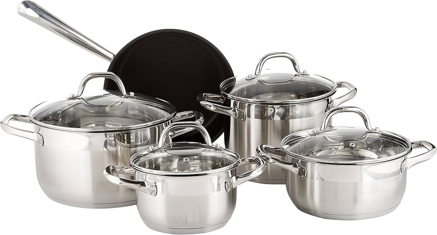 BERGNER BG4391 9piece Gourmet Stainless Steel Cookware Set, Induction ...