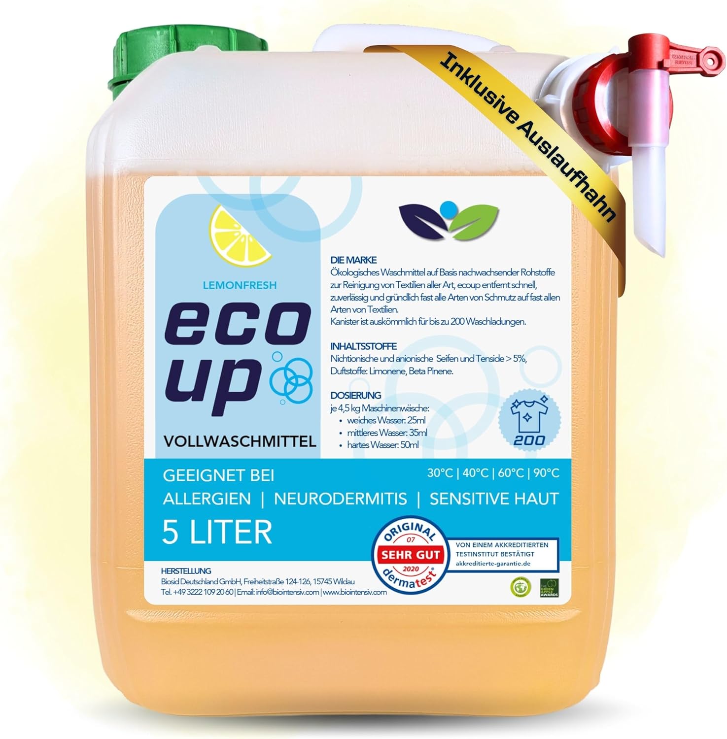 ecoUp Sensitive Ecological Liquid Detergent 5L for Allergy Sufferers ...