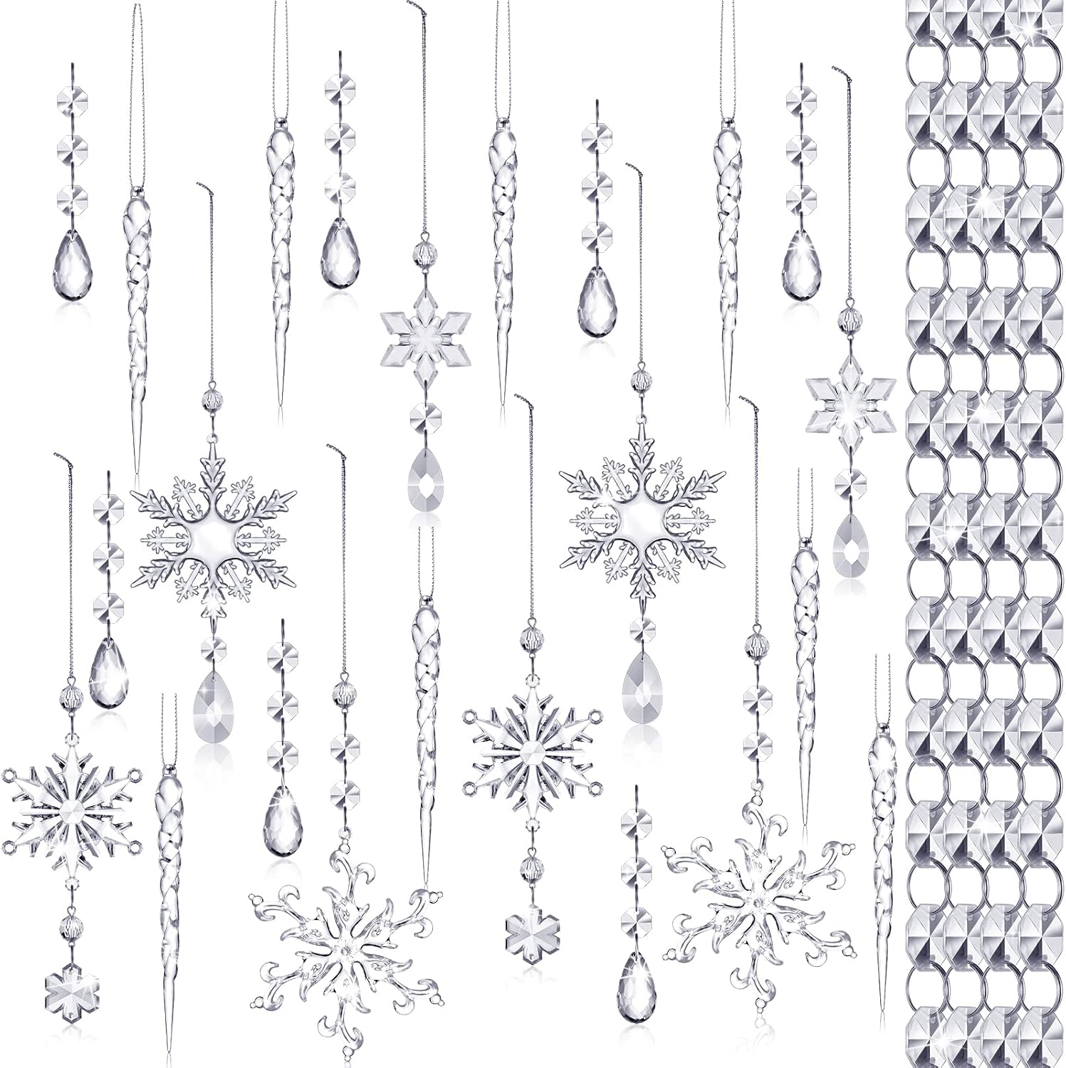 Amazon.com: 28 Pcs Christmas Snowflake Drop Ornament Clear Hanging ...