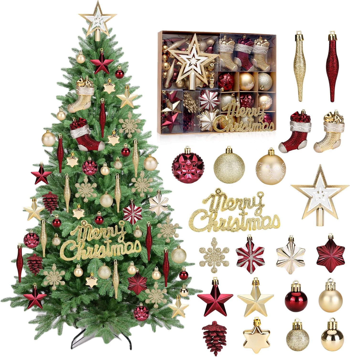 Juego de 78 adornos para árbol de Navidad, adornos de bolas de Navidad ...