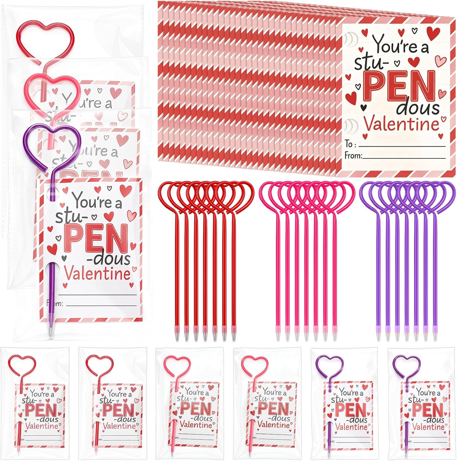 Amazon.com : Kosiz 24 Set Valentine's Day Gifts Heart Pens with Cards ...