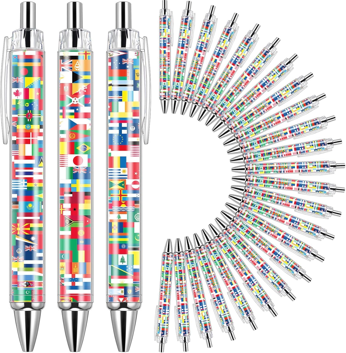 Amazon.com : Janlaugh 20 Pcs International Flag Pens World Ballpoint ...
