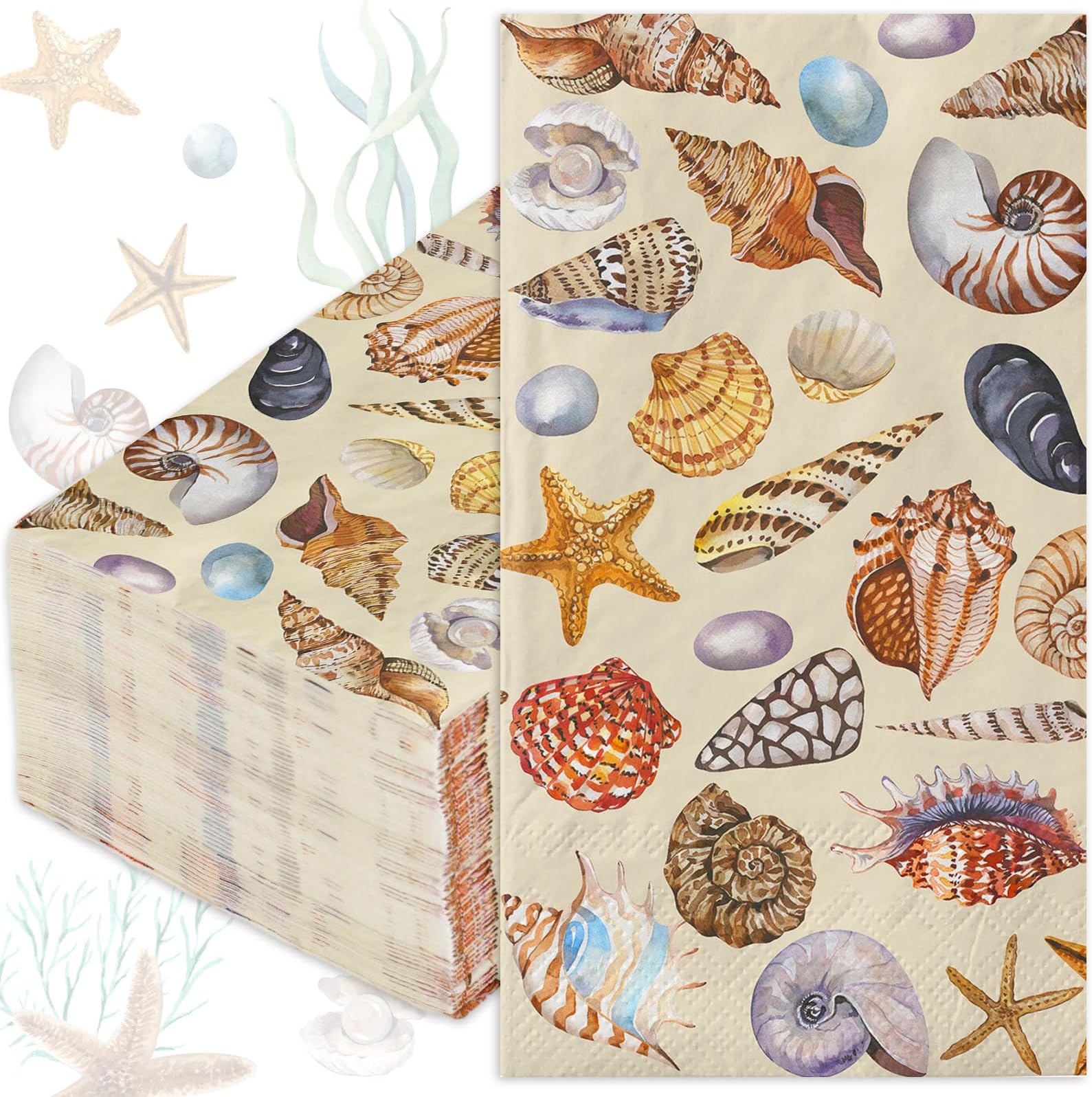 Amazon.com: AnyDesign 80Pcs Sea Shell Guest Napkins Under the Sea ...