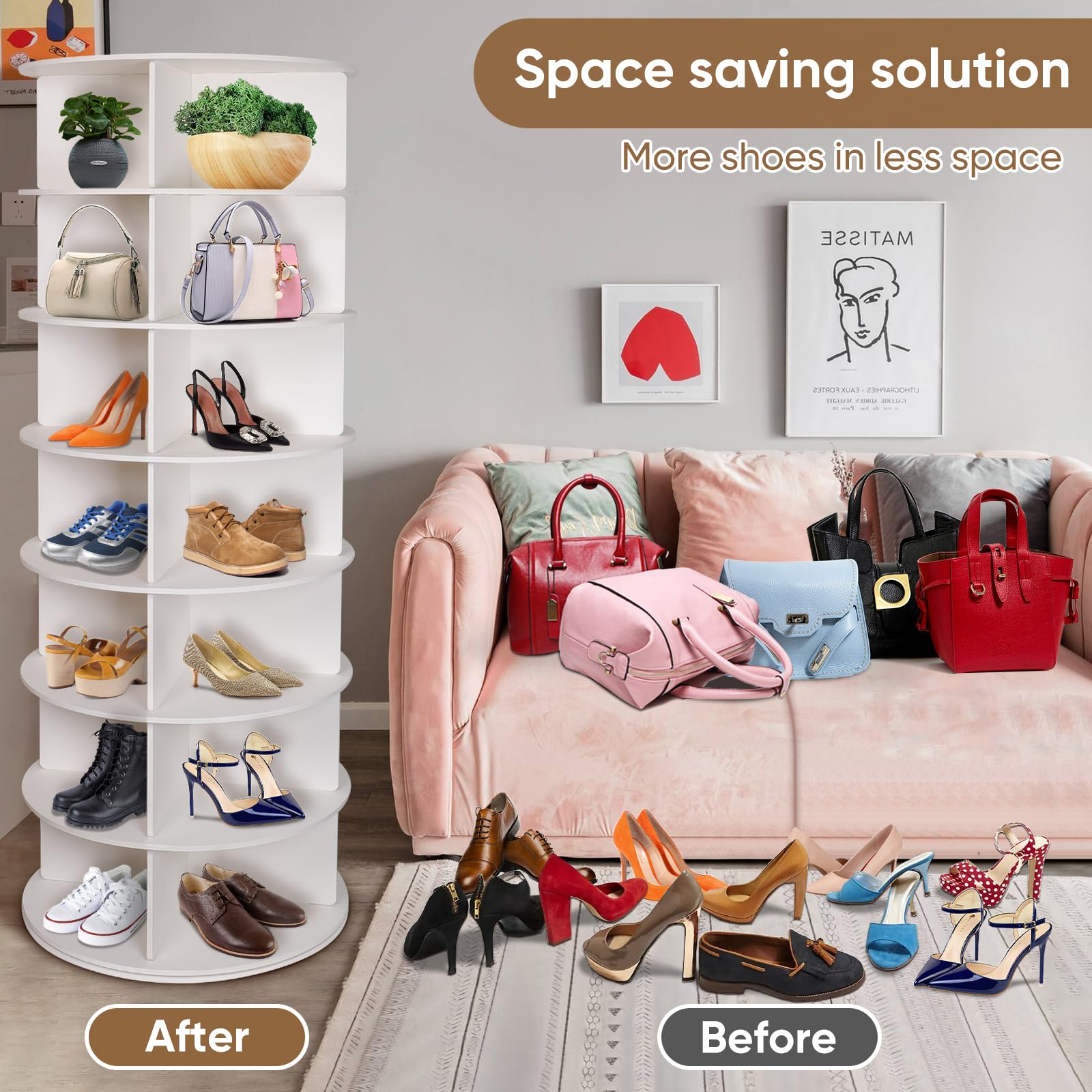 Snapklik.com : 7 Tier Rotating Shoe Rack Tower, 360 Revolving Shoe ...