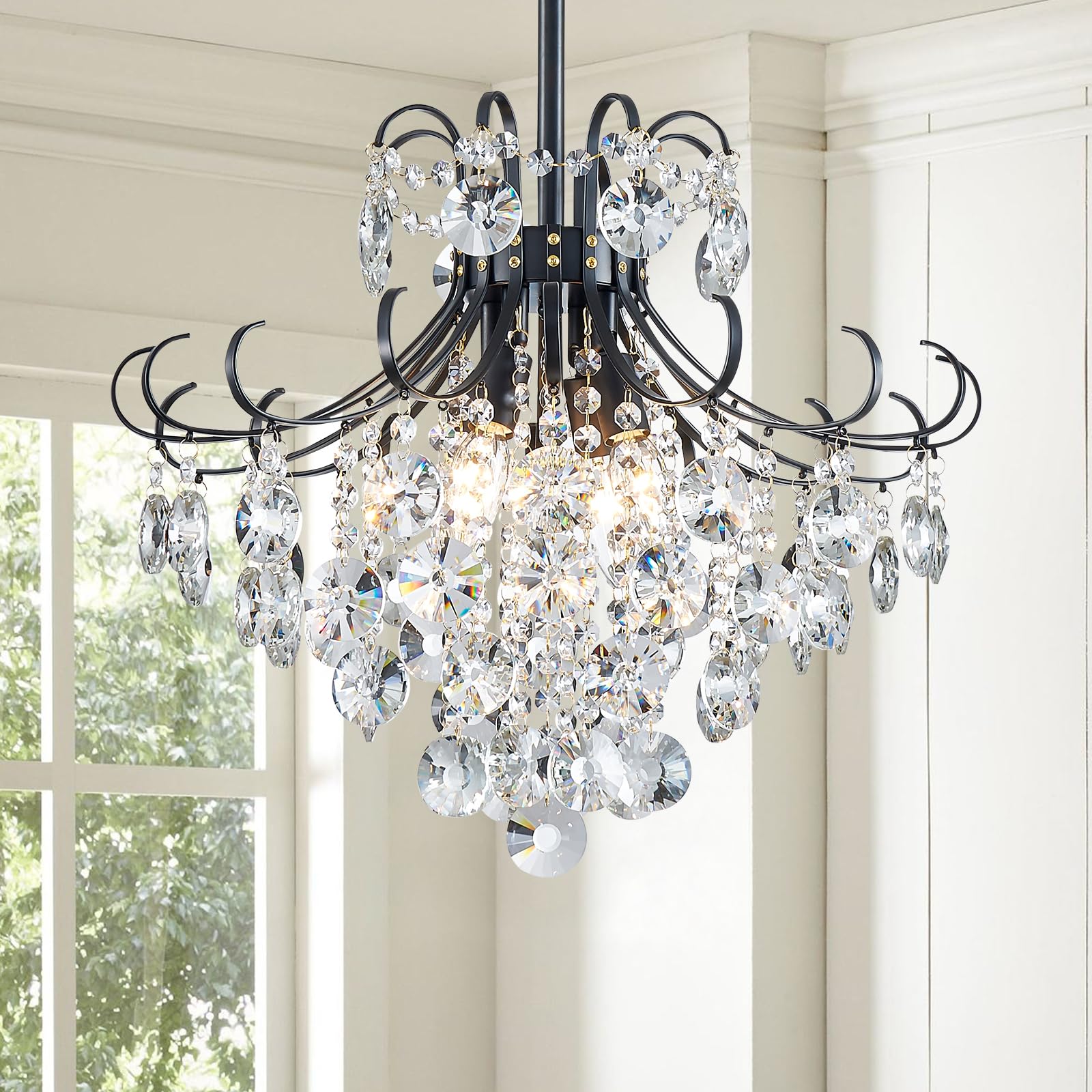 peskoe Black Crystal Chandeliers for Dining Room, 4-Light Modern Light ...