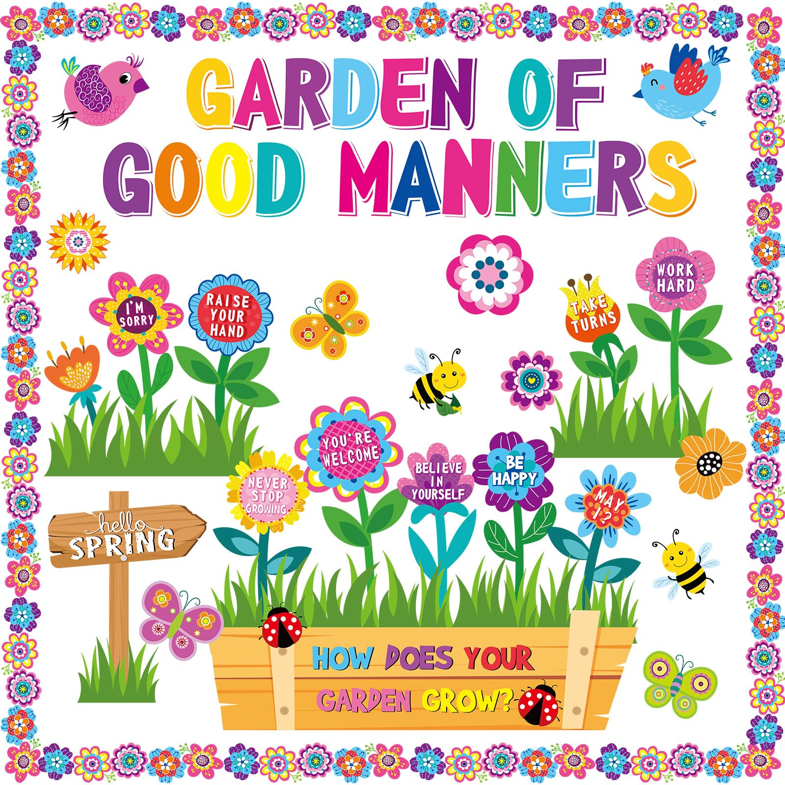 Snapklik.com : ReliThick Spring Bulletin Board Decorations Set Garden ...