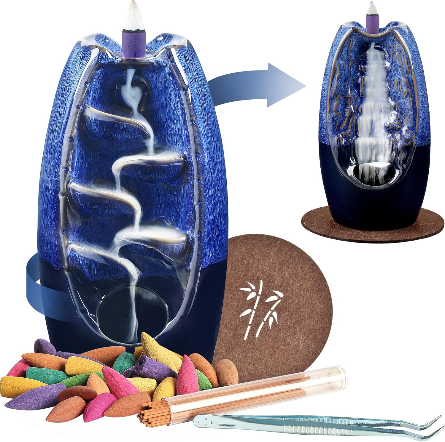 Amazon.com: Ronlap Dual Sided Incense Waterfall Burner, Ceramic ...