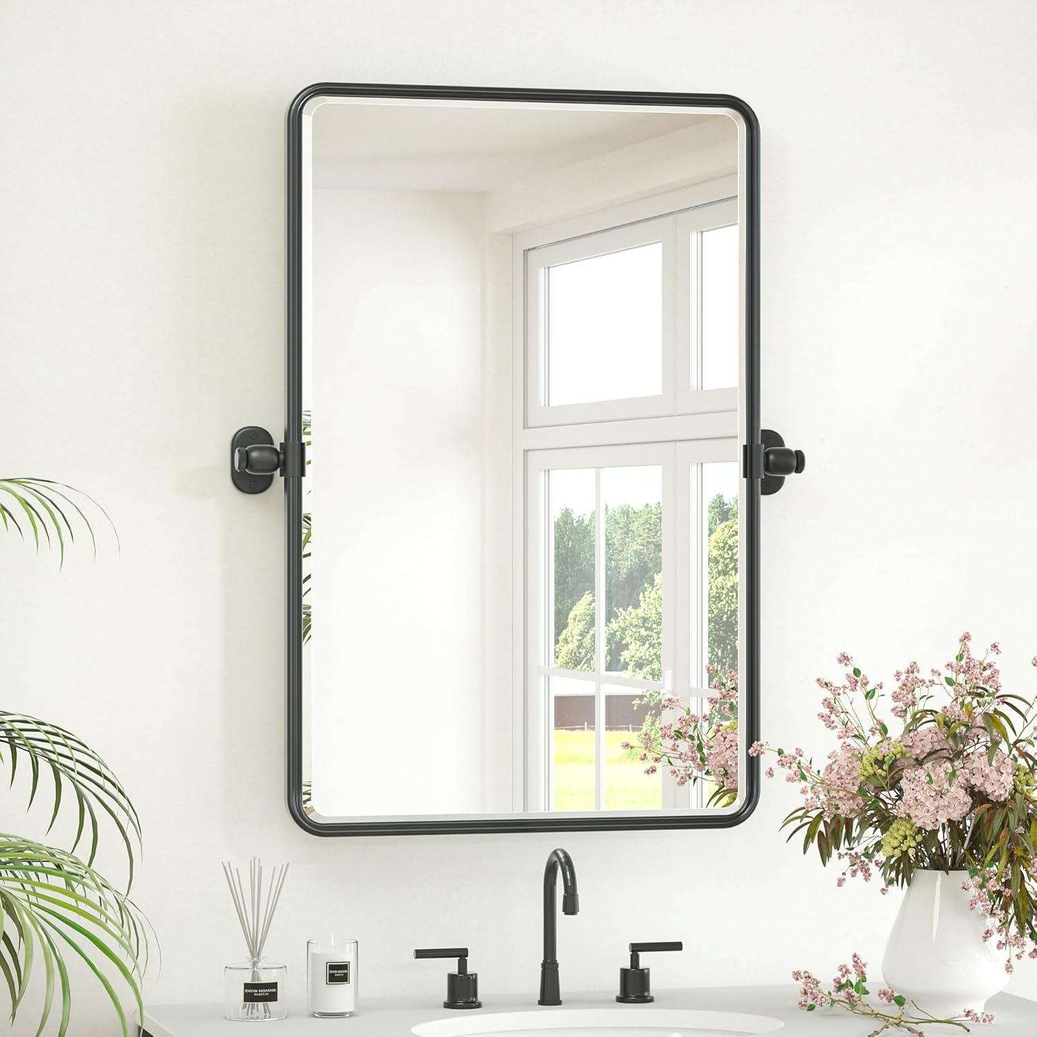 Amazon.com: Keonjinn Black Pivot Mirror Bathrooms, 20x30 in Tilt Mirror ...
