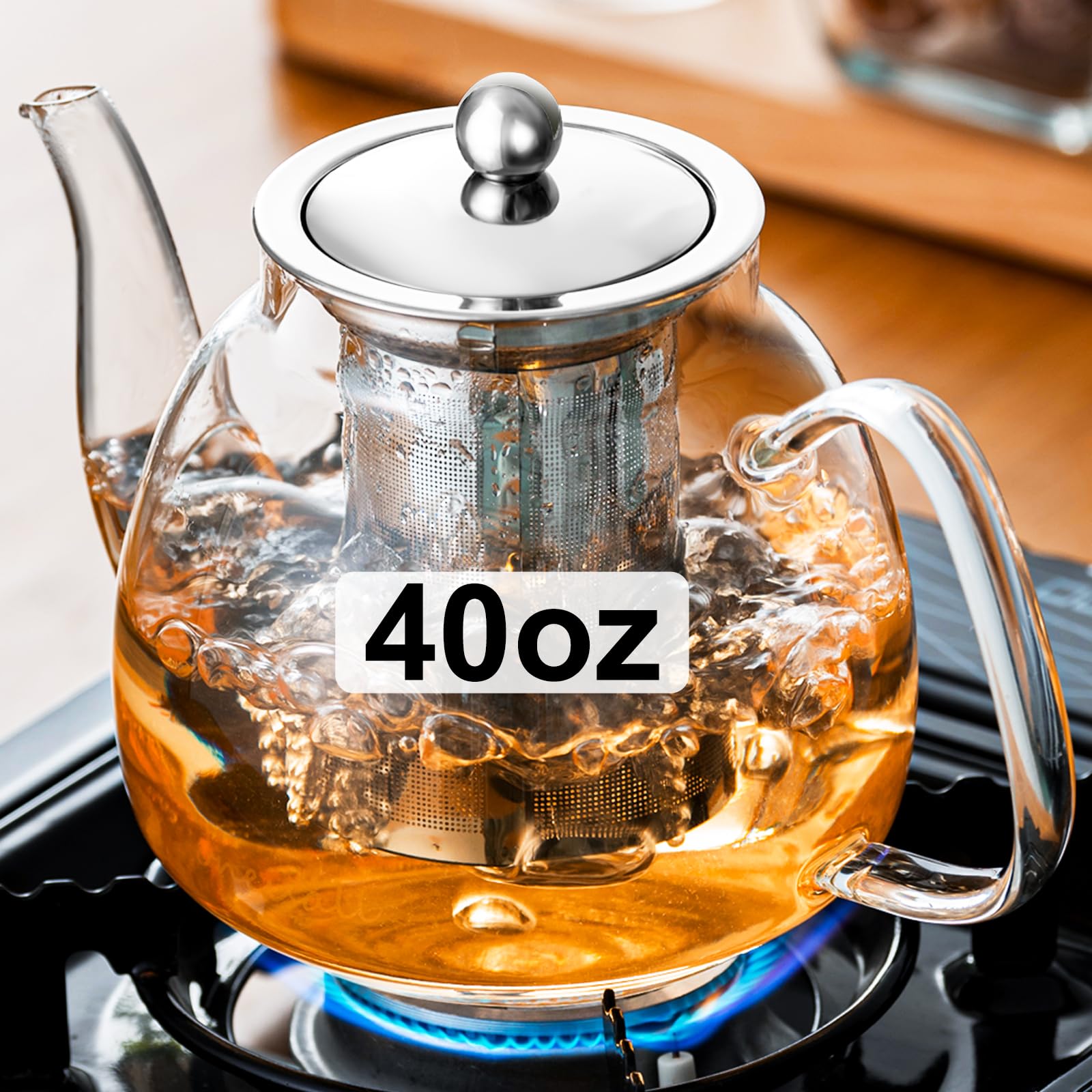Amazon.com | PARACITY Glass Teapot Stovetop 40 OZ/1200ml, Tea pot with ...
