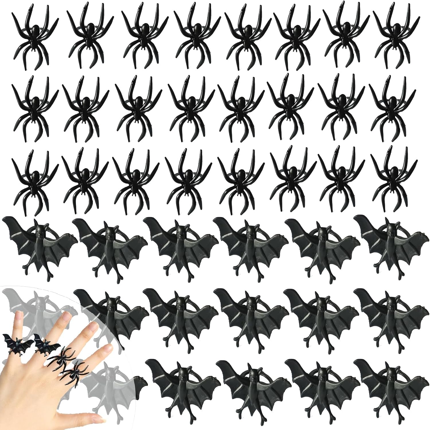 Amazon.com: Becfupo 300Pcs Halloween Spider Bat Plastic Rings - Bulk ...