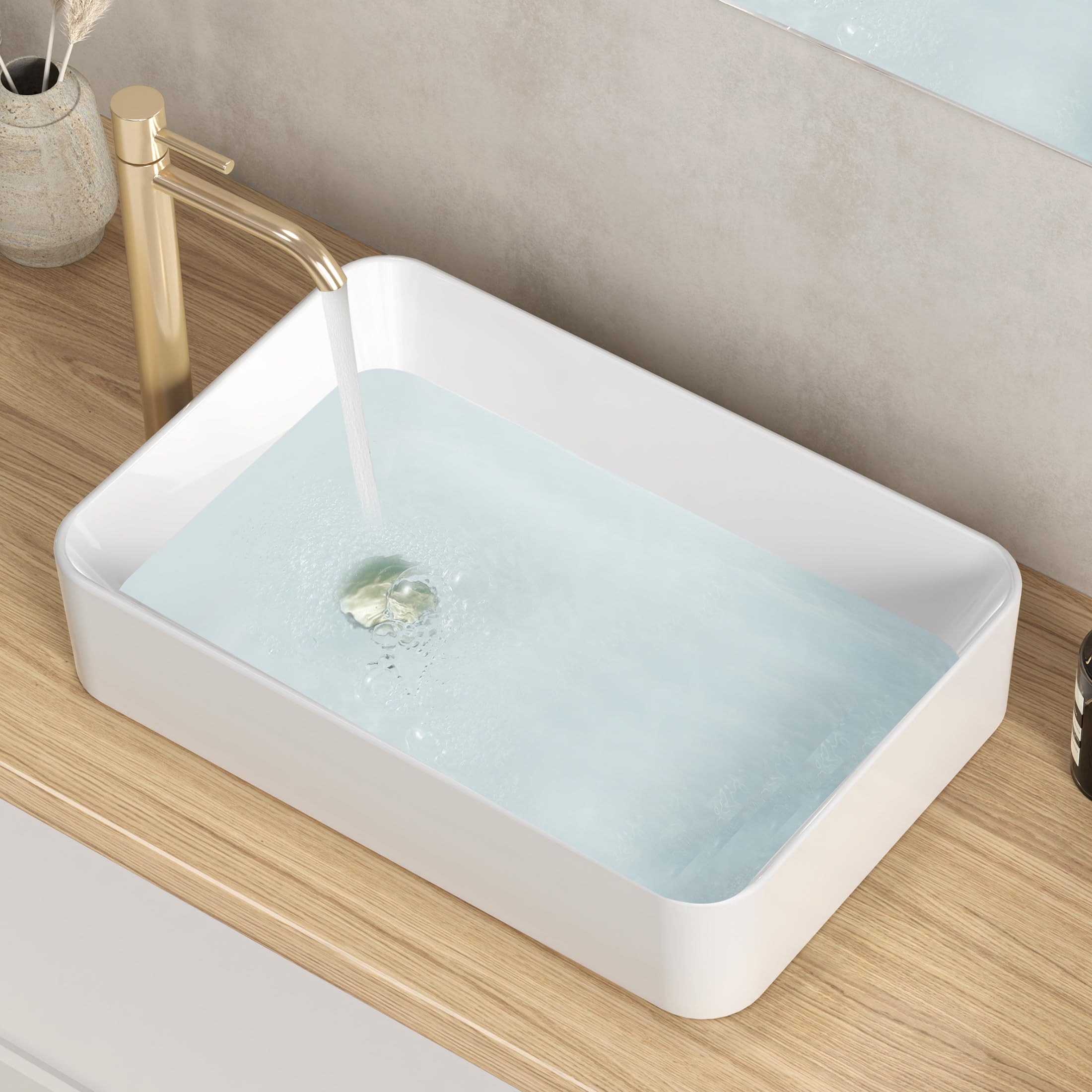 KES Bathroom Vessel Sink, White Rectangle 13'' x 20'' Vessel Sink ...