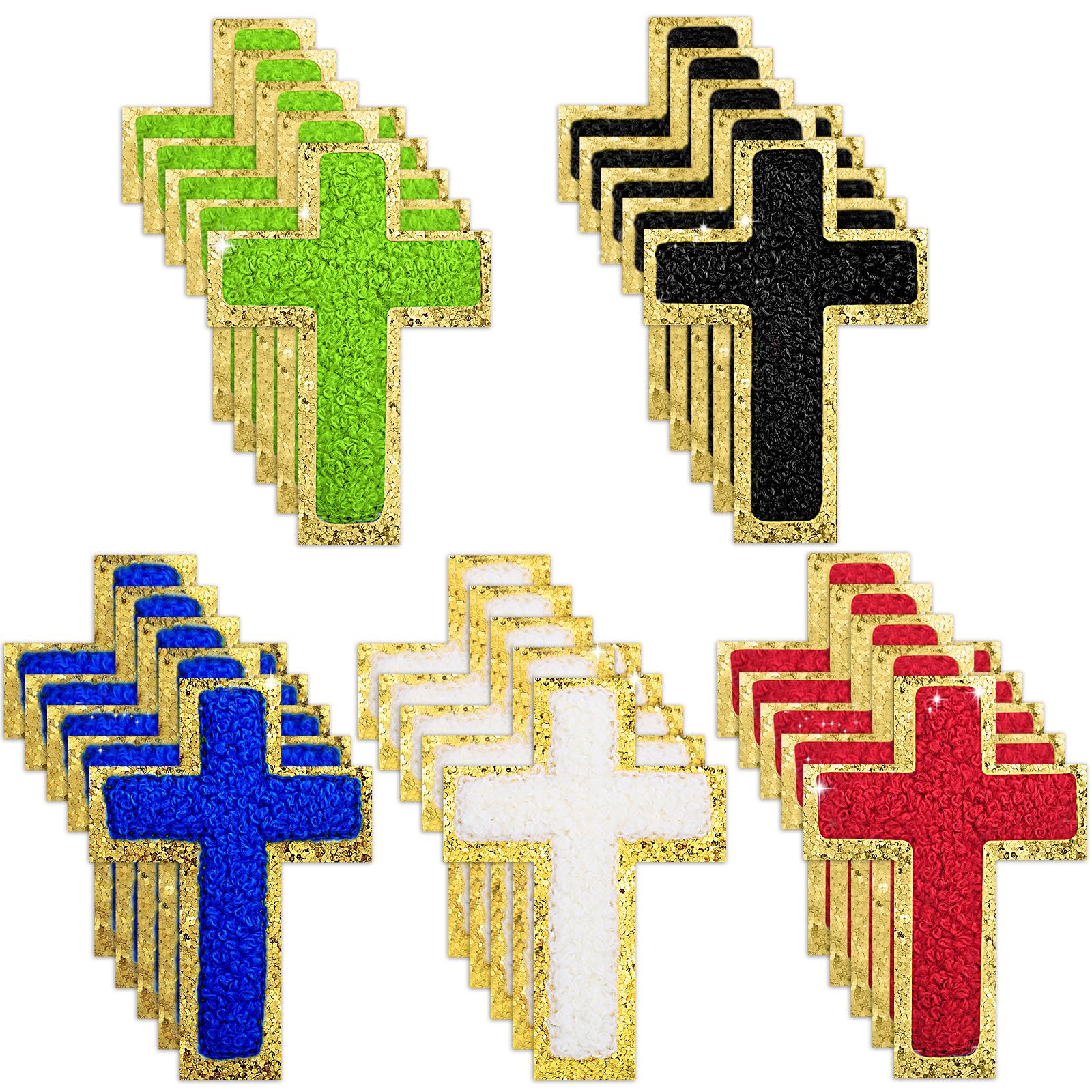 Amazon.com: 20 PCS Iron Sew on Cross Patches Embroidery Gold Border ...