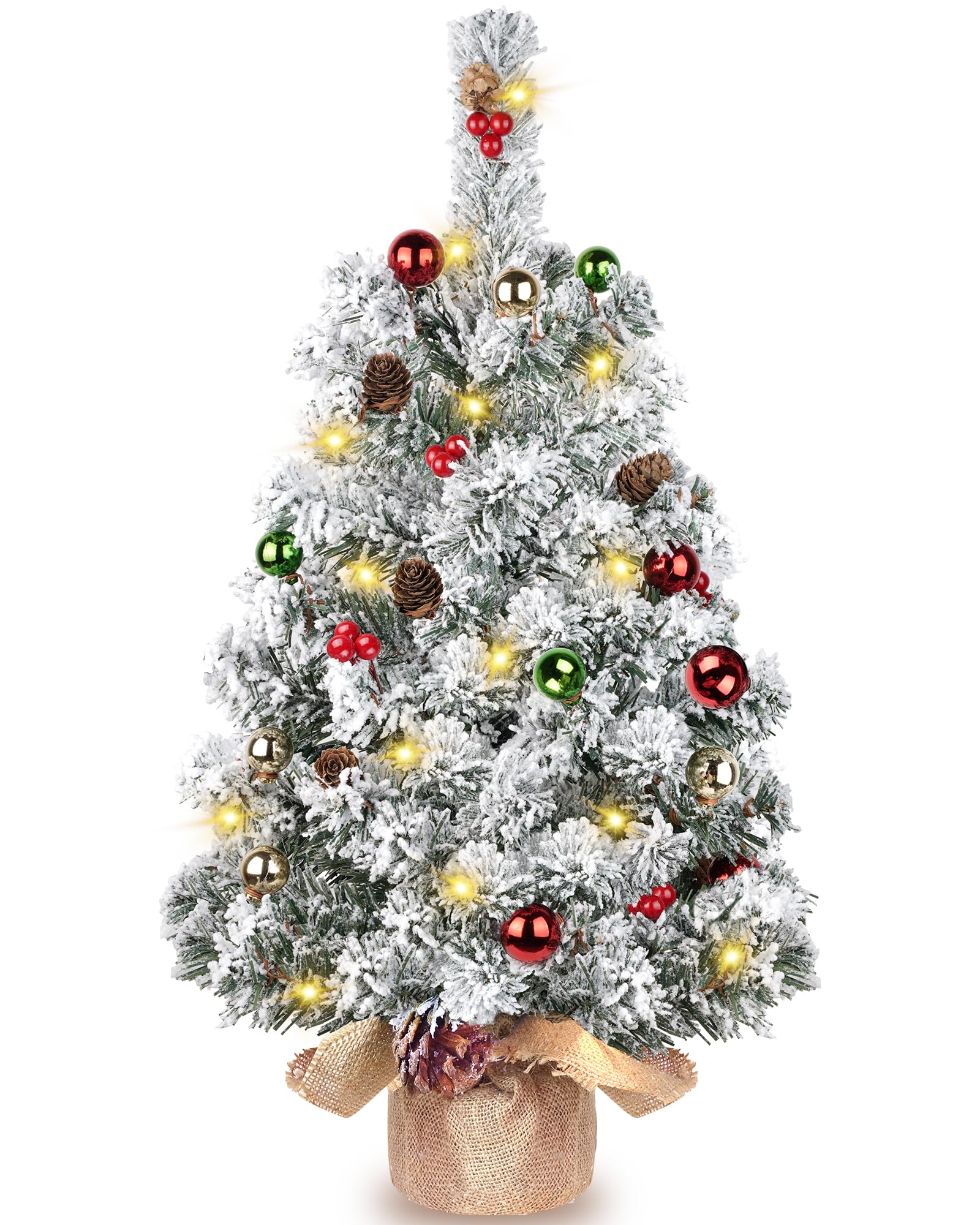 Amazon.com: DDHS Small Flocked Christmas Tree,2ft Prelit Tabletop ...