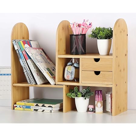 Amazon.com: Bamboo Desktop Organizer Office Shelves- Display Shelf Rack ...