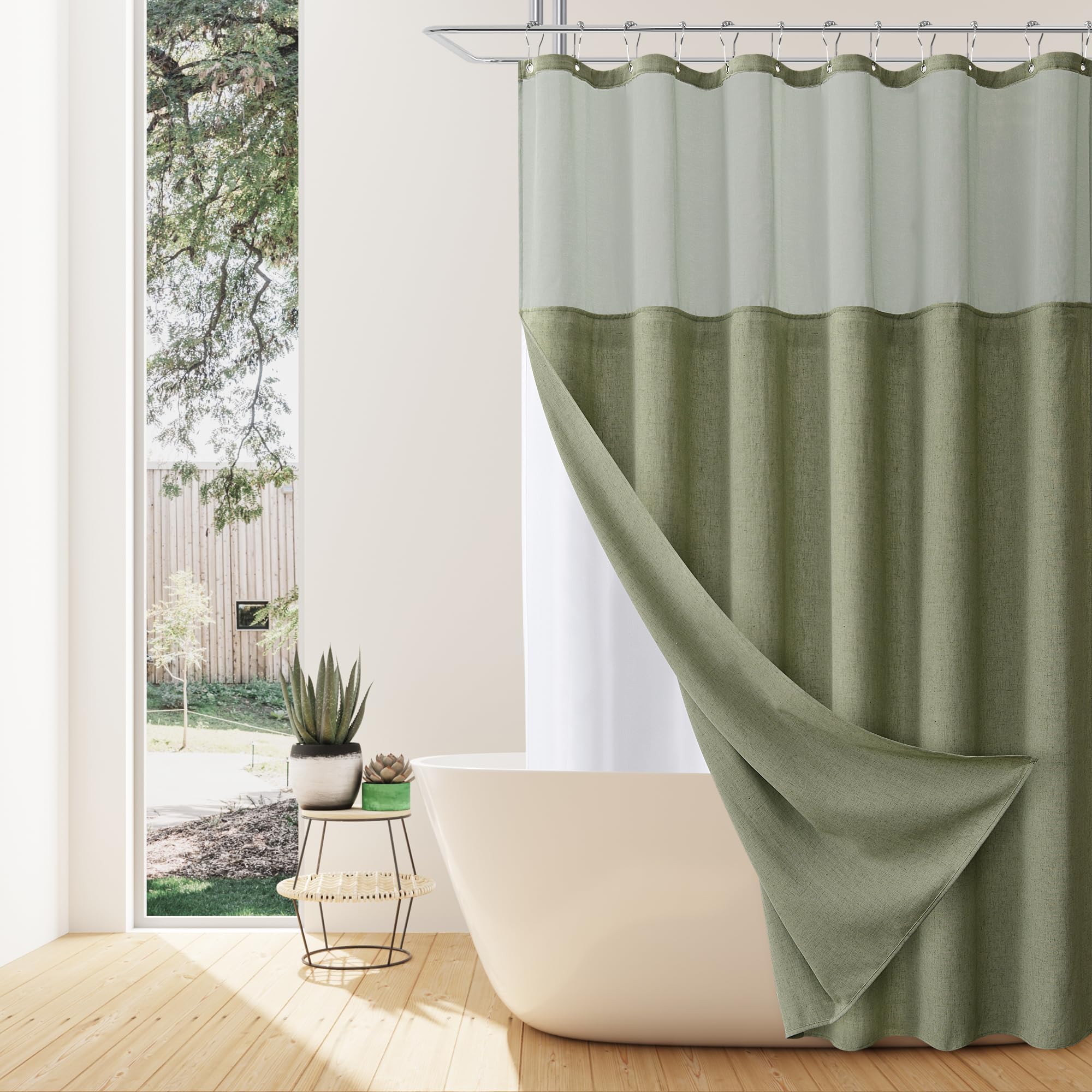 Snapklik.com : BOODII Sage Green Linen Fabric Shower Curtain