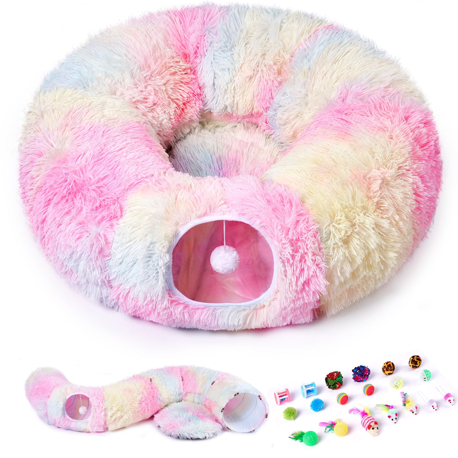 Amazon.com: Odoland Cat Tunnels Bed with 20 Cat Toys for Indoor Cats ...