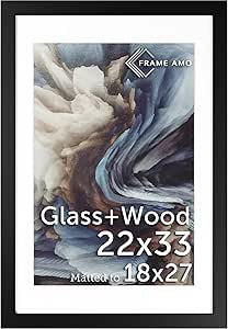 Amazon.com - Frame Amo 22x33 Black Solid Wood Poster Frame, White Mat ...