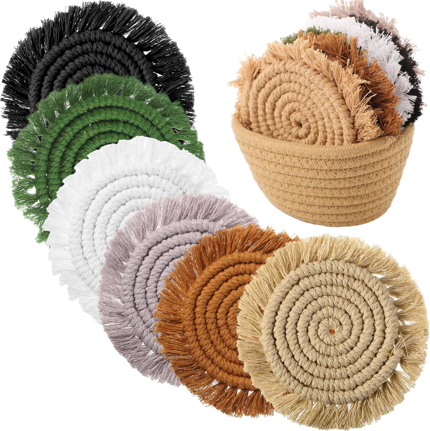 Amazon.com: FoldTier 6 Pcs Coasters for Drinks Absorbent Boho Cotton ...