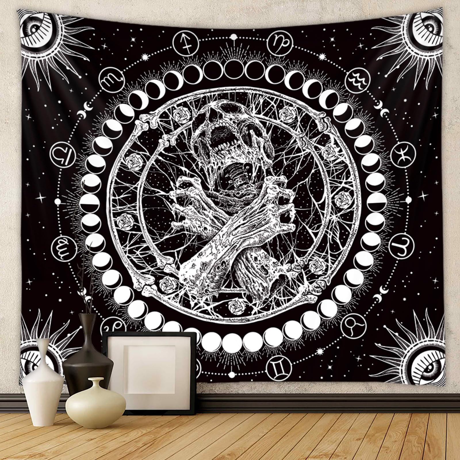 Amazon.com: Tapzen Skull Tapestry Tarot Gothic Moon Phase Tapestry for ...