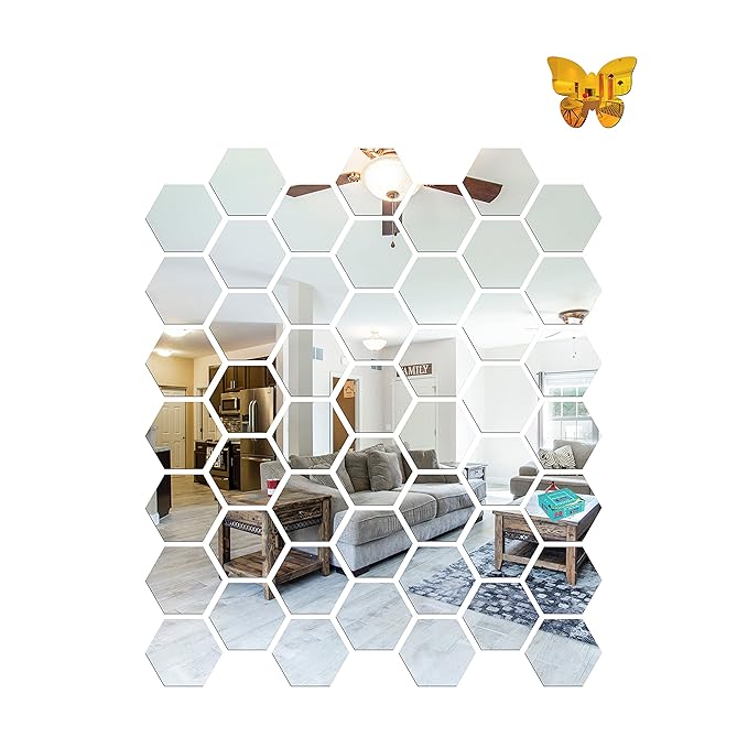 Buy 50 Hexagon Silver Wall Mirrors|Acrylic Stickers|Mirrors|Wall Mirror ...