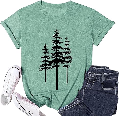 Pine Tree T Shirts for Women Nature Graphic Tees Casual Cotton T-Shirts ...
