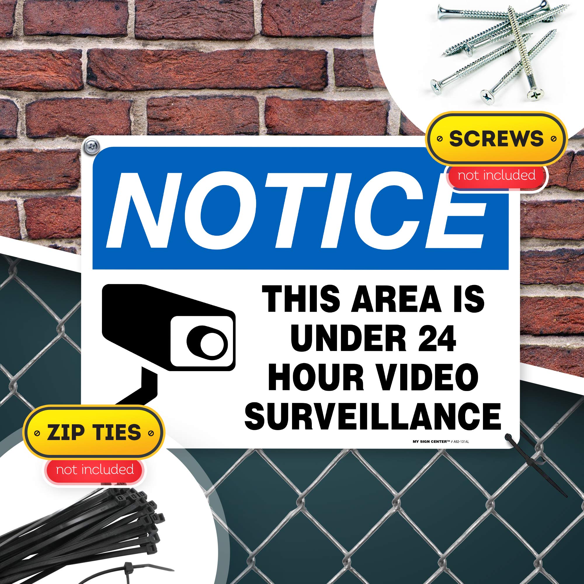 Notice 24 Hour Surveillance Sign, Security Camera in Use Sign ,10” x 14 ...