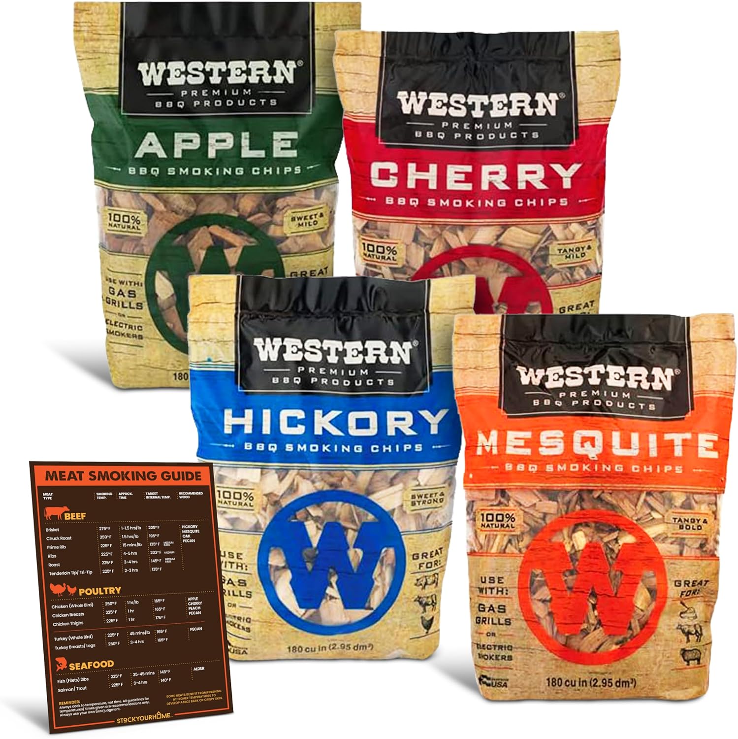 Amazon.com : Stock Your Home Smoker Wood Chips Variety 4-Pack Western BBQ - Apple Wood, Cherry ...