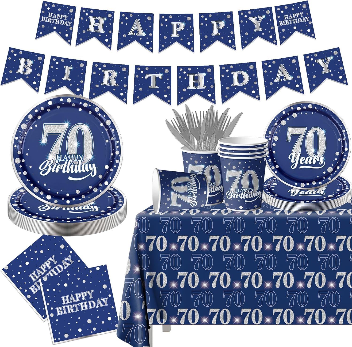 Amazon.com: Lenyunge 142pcs 70th Navy Blue Tableware Set Decoration ...