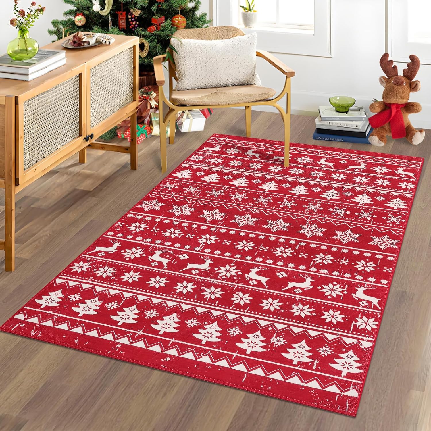 Amazon.com: SHACOS Christmas Area Rug 3x5ft Red Snowflakes Christmas ...