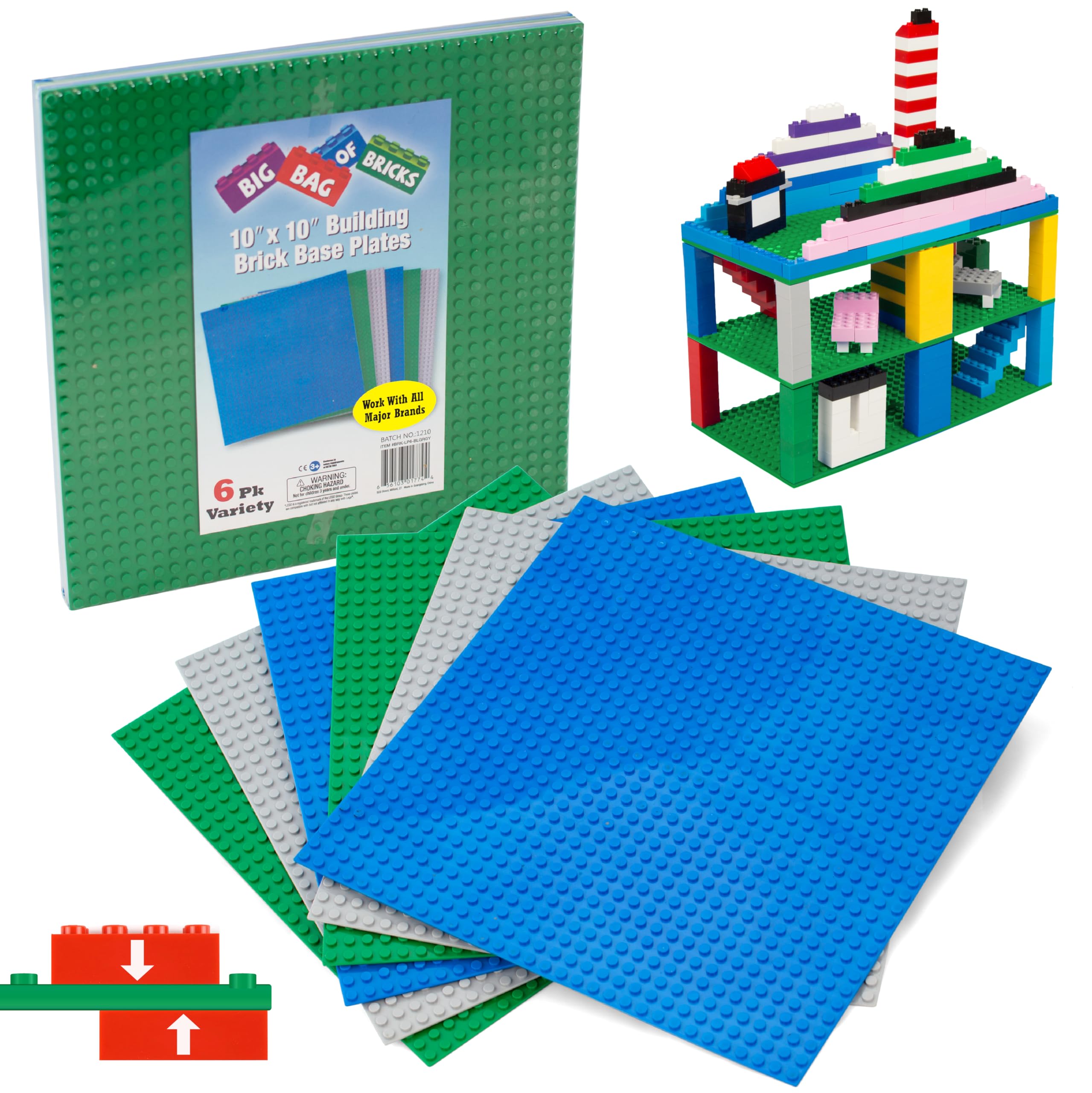 Amazon.com: SCS Direct Bricks Building Blocks Baseplates - Large 10" x ...