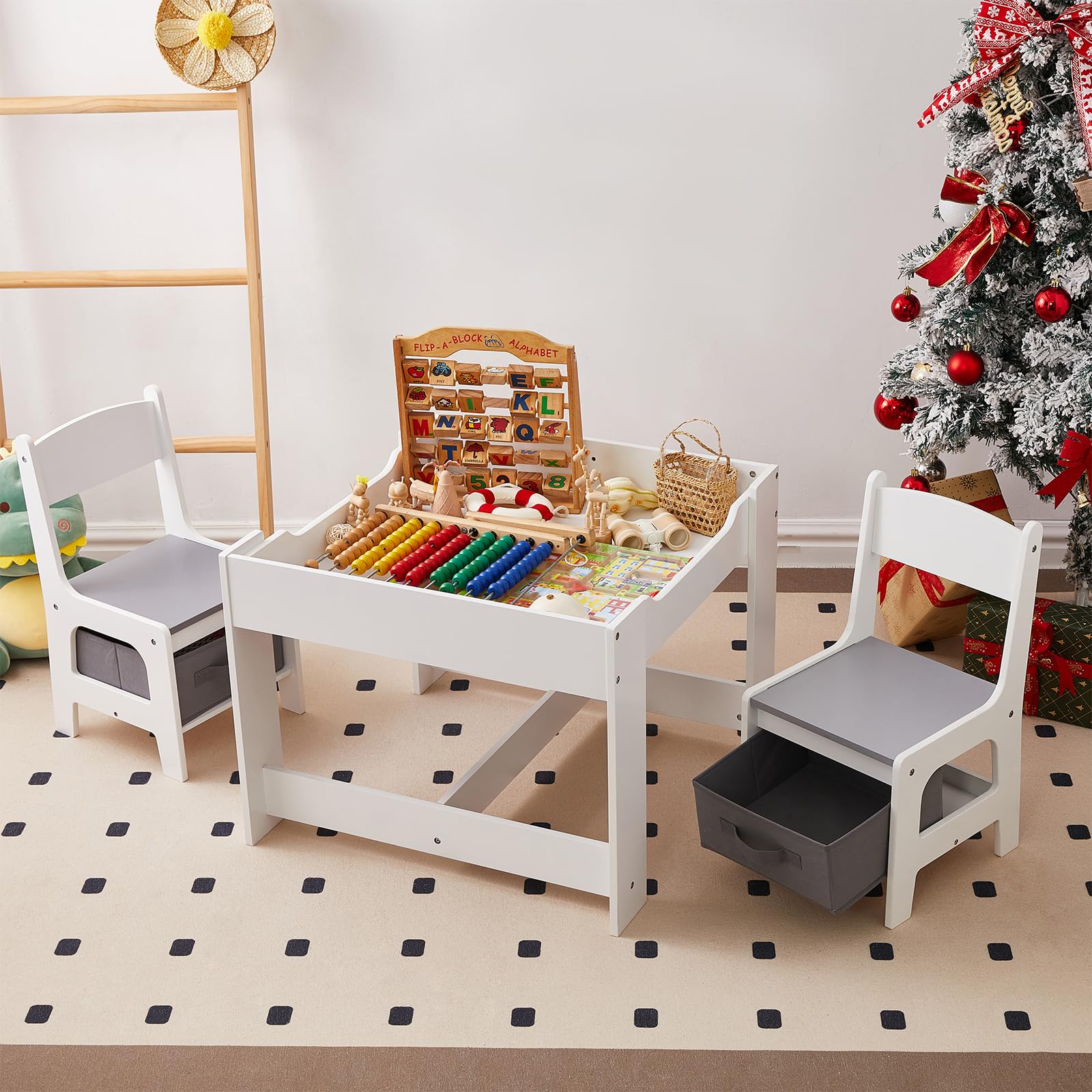 Lucakuins Kids Table and Chair Set 2-6 Year Old, 3 in 1 Wooden Kids ...