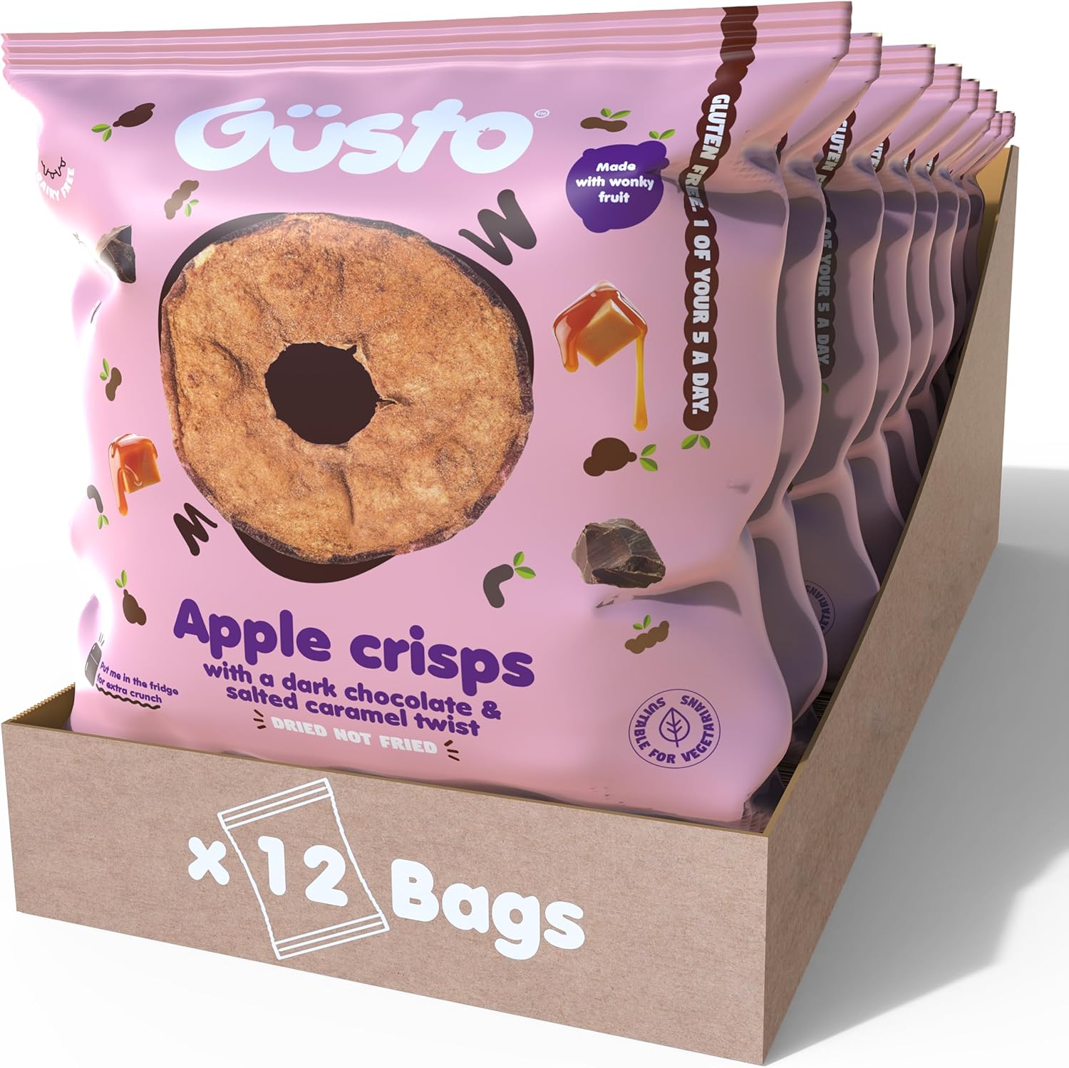 GUSTO SNACKS Crunchy Apple Crisps with Dark Chocolate & Salted Caramel ...