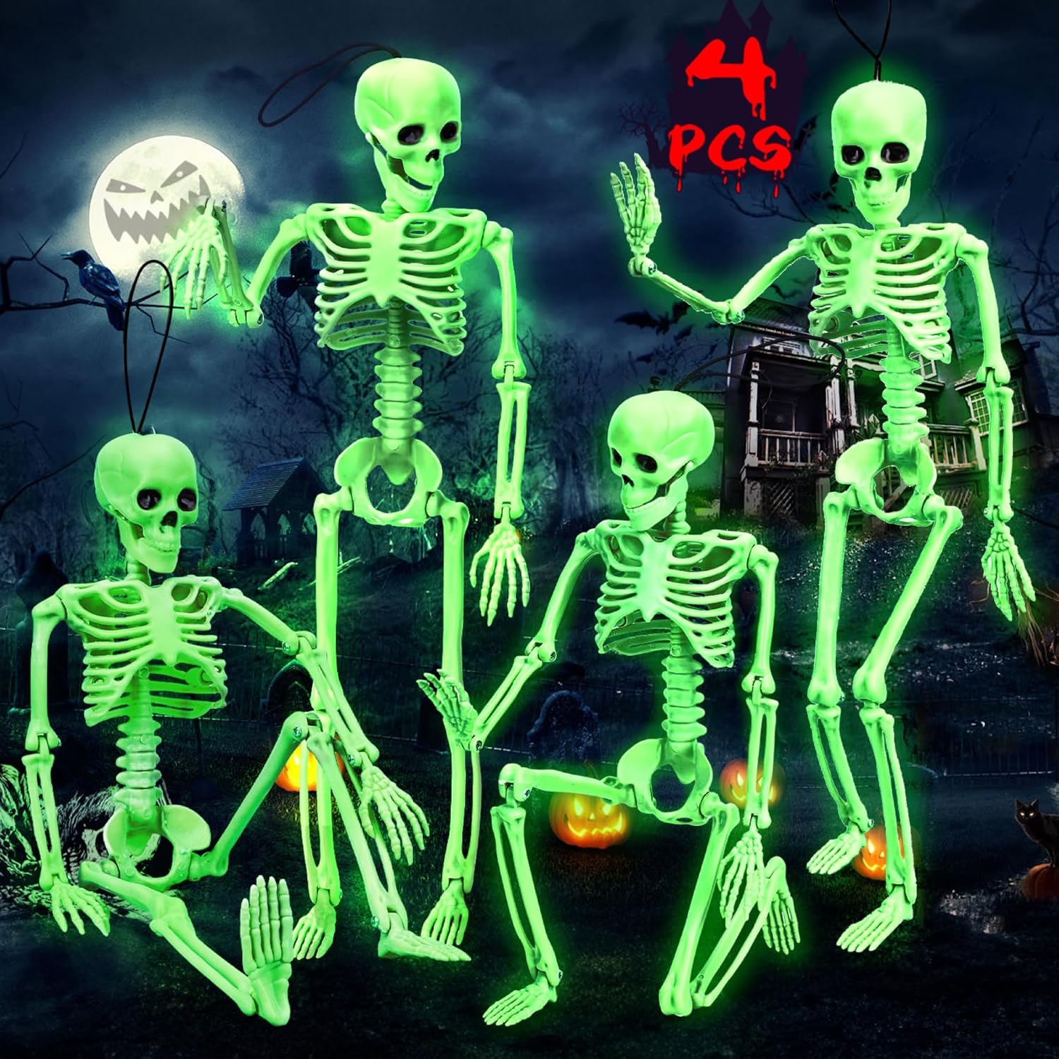 Amazon.com: TOY Life 16" Posable Glow in The Dark Skeleton - 4 Pcs ...