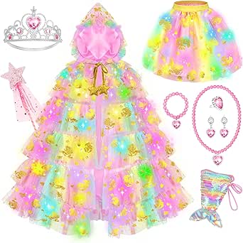 Amazon.com: Qezny Light Up Mermaid Princess Dress Up for Toddler Girls ...