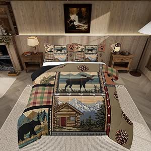 Amazon.com: Feelyou Rustic Lodge Bear Moose Bedding Set Twin Size Retro ...