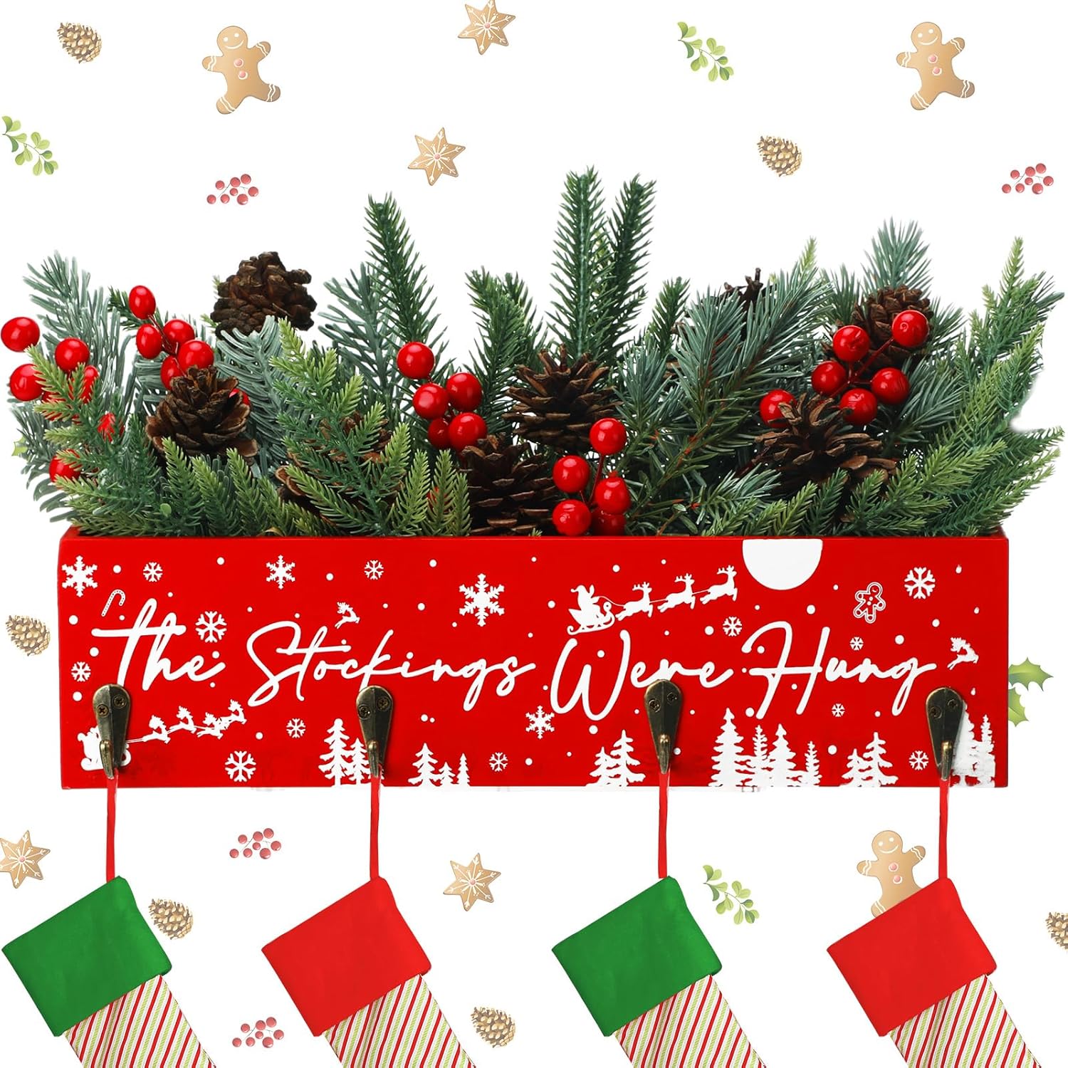 Amazon.com: Geetery Christmas Wooden Box with Stocking Hanger Christmas ...