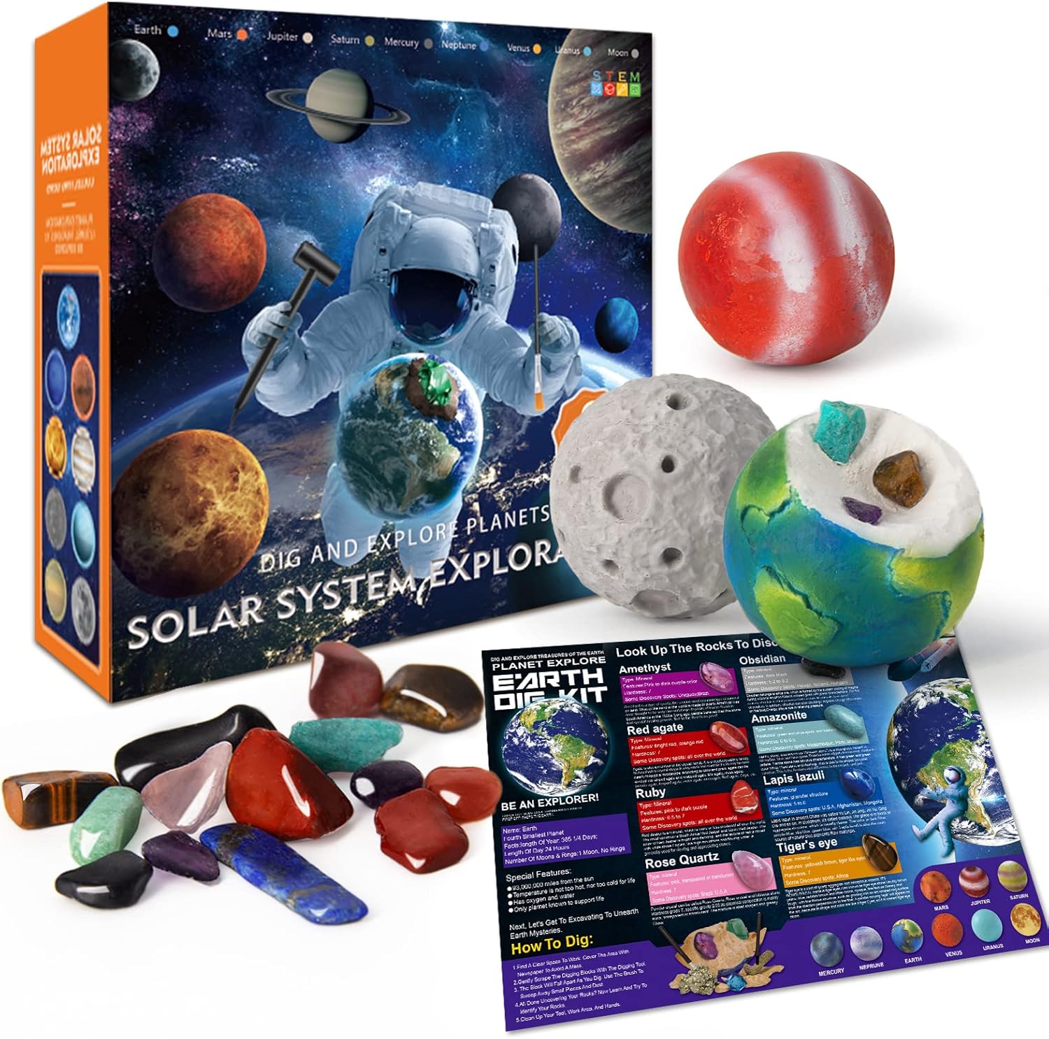 Amazon.com: Solar System 9 in 1 Gemstone Dig Kit for Kids - Gem Digging ...