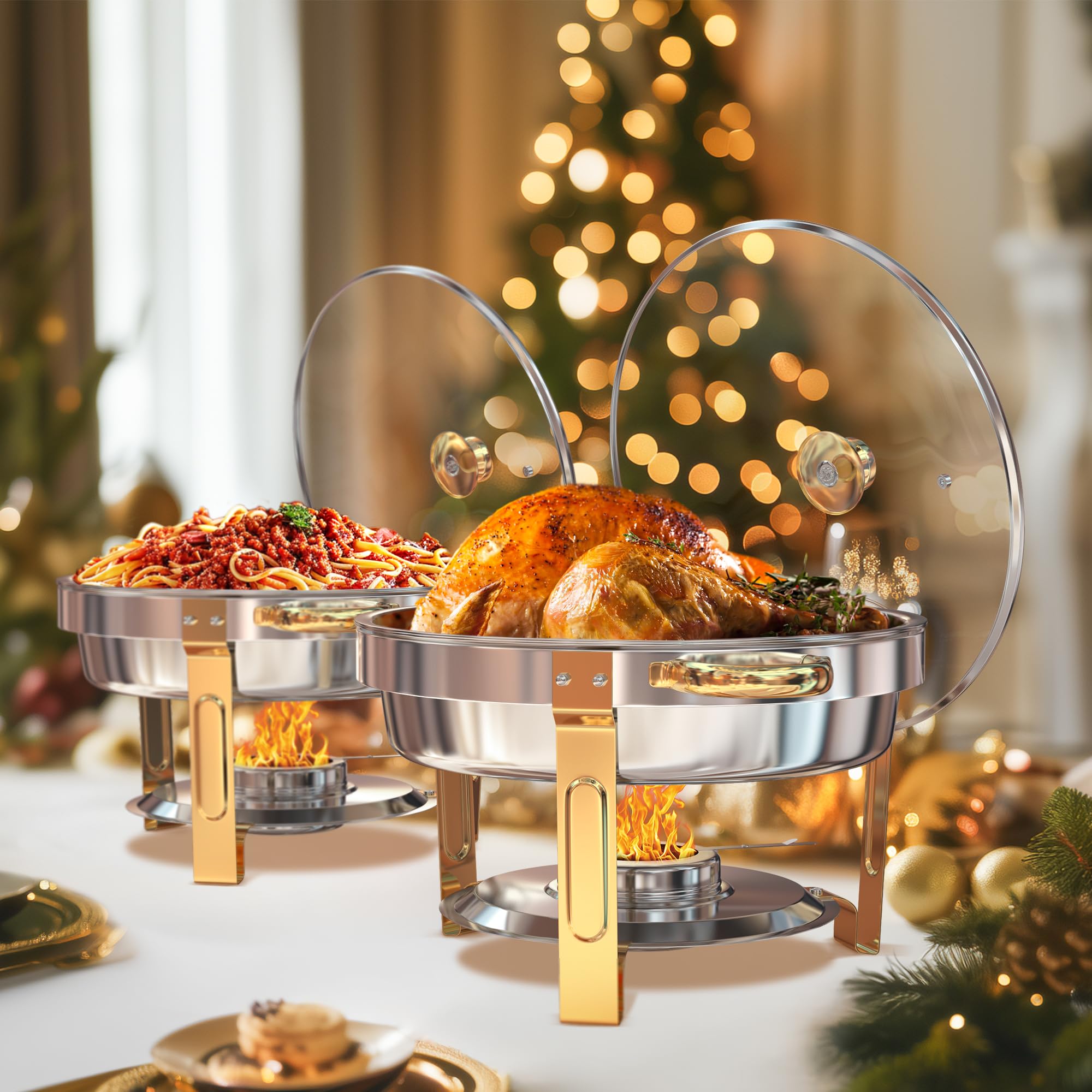 Amazon.com: WARMOUNTS Gold Chafing Dishes for Buffet, 5QT Round Chafing ...