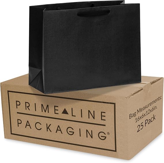 Amazon.com: Prime Line Packaging Black Gift Bags, Kraft Paper Bags with ...