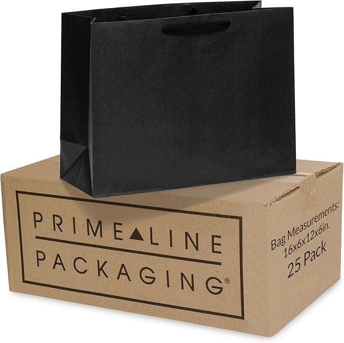 Amazon.com: Prime Line Packaging Black Gift Bags, Kraft Paper Bags with ...