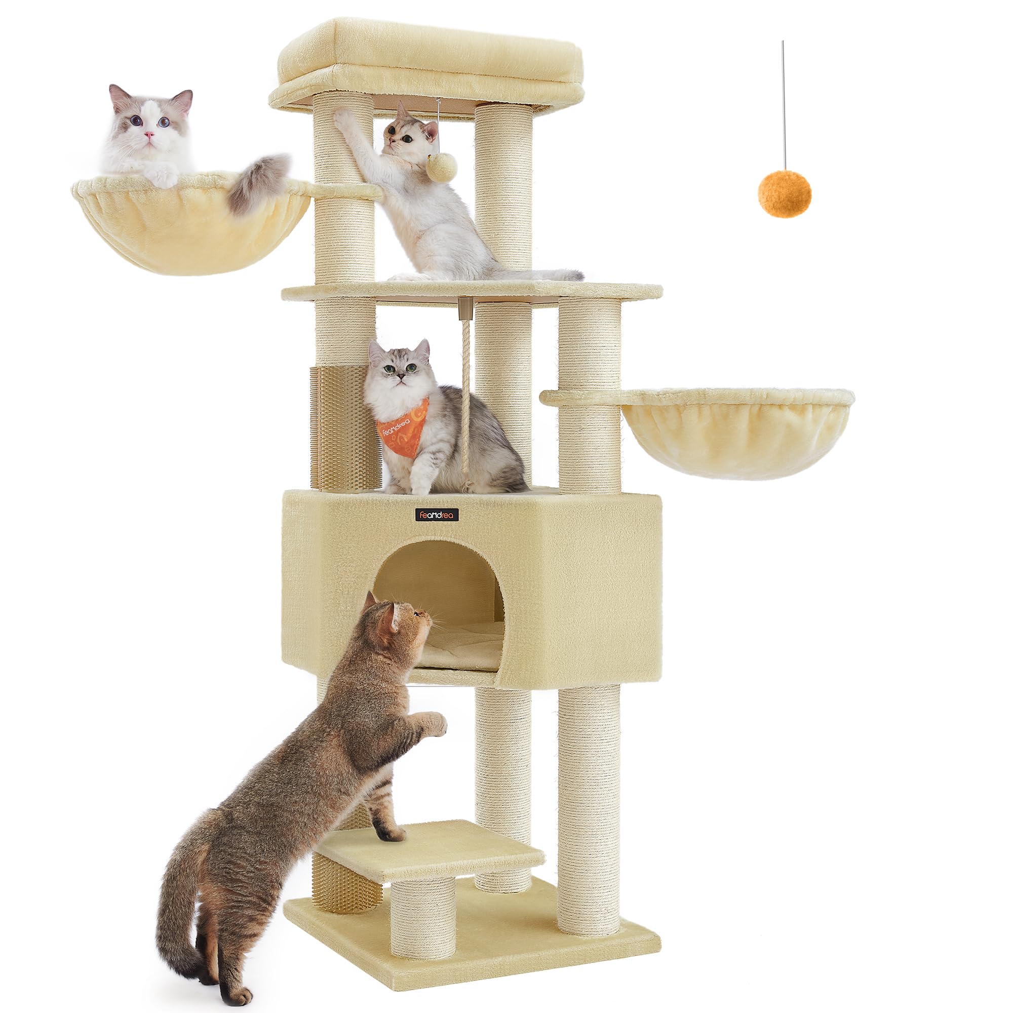 Feandrea Cat Tree for Large Cats, Heavy-Duty Cat Tower with Self ...