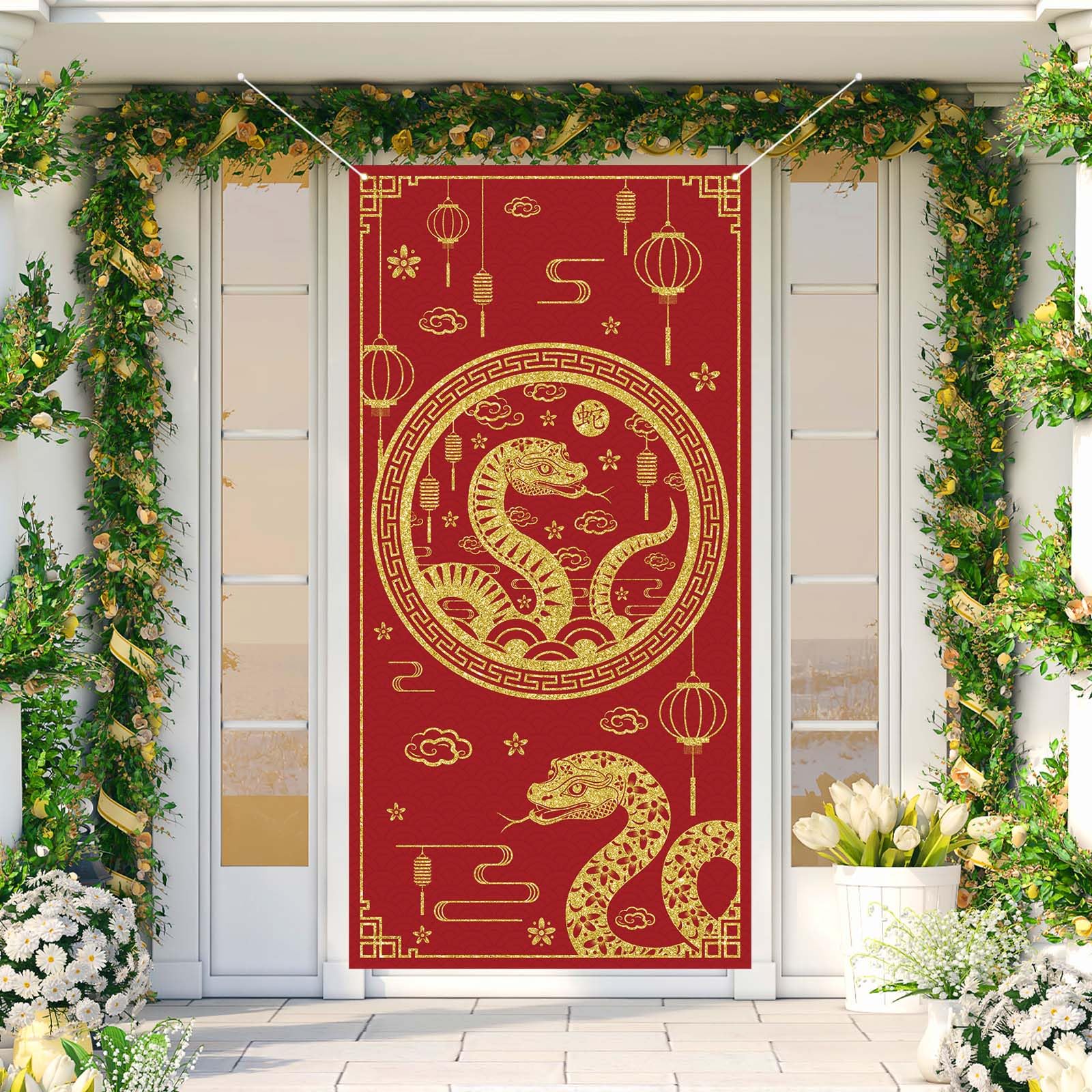 Amazon.com: Red 2025 Chinese New Year Door Cover Lunar New Year Porch ...