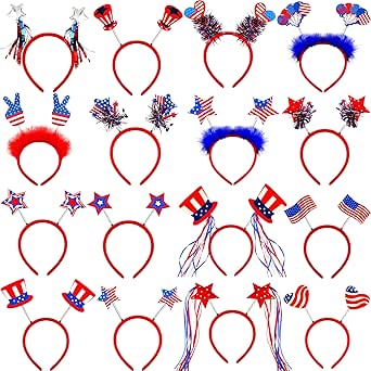Amazon.com: SGBETTER 16 Pack Patriotic Head Boppers Headbands for 4th ...