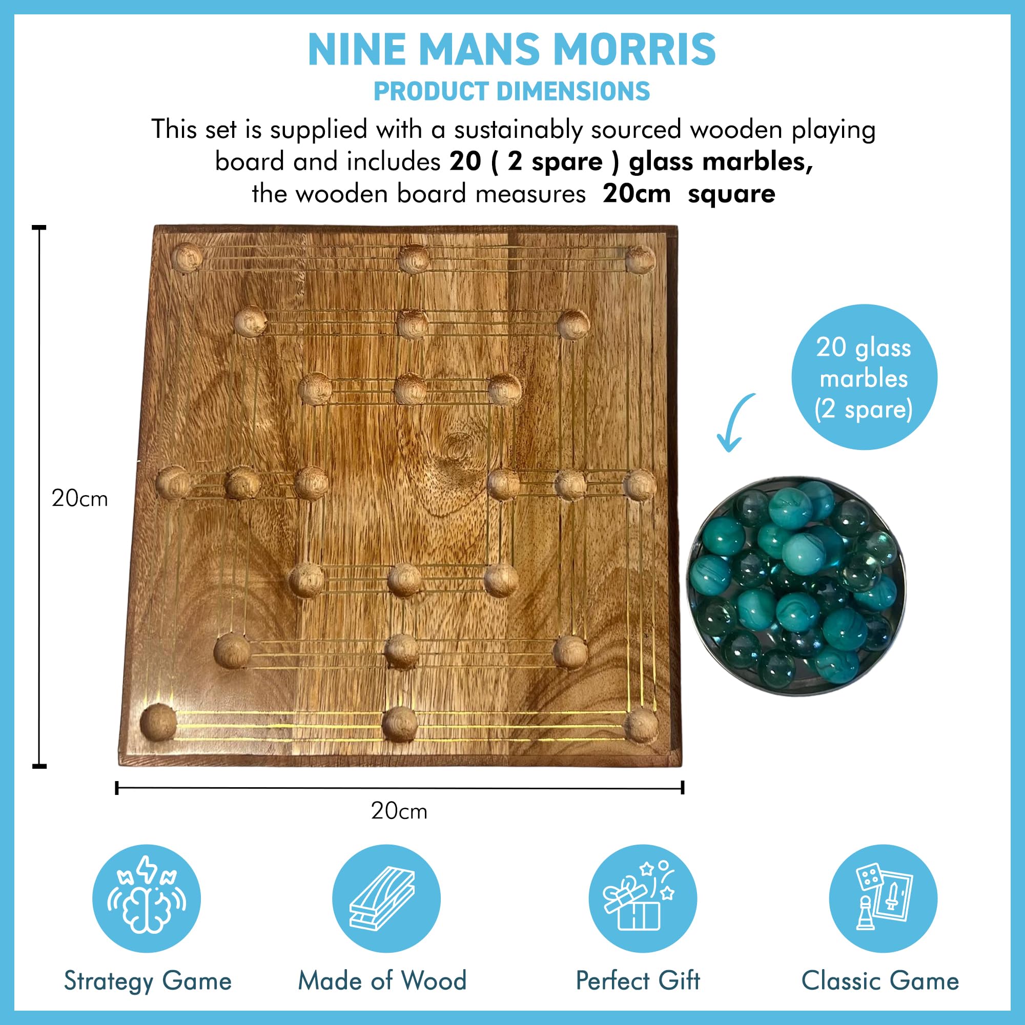 Nine Mans Morris marble game with wooden board | Quirky strategy ...
