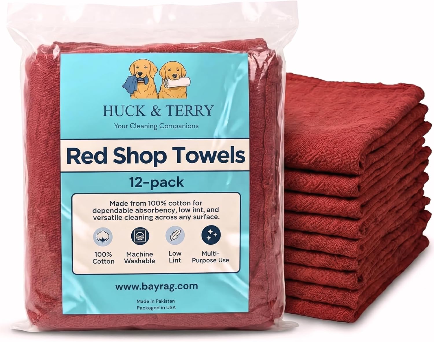 Amazon.com: Huck & Terry Premium Red Shop Towels (12 Pack), Red Shop ...