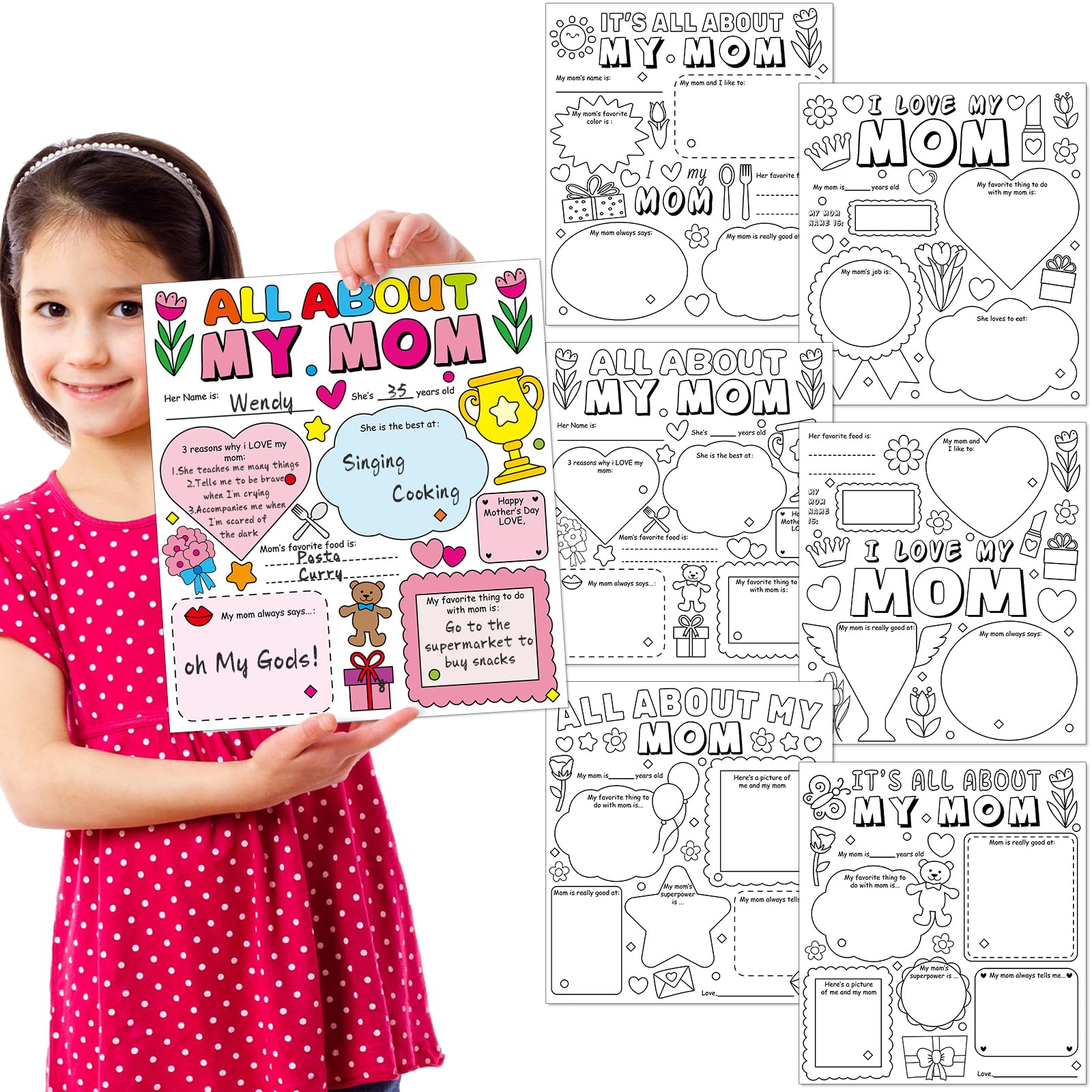 Snapklik.com : 48Pcs Mothers Day Coloring Poster, All About Mom Poster ...