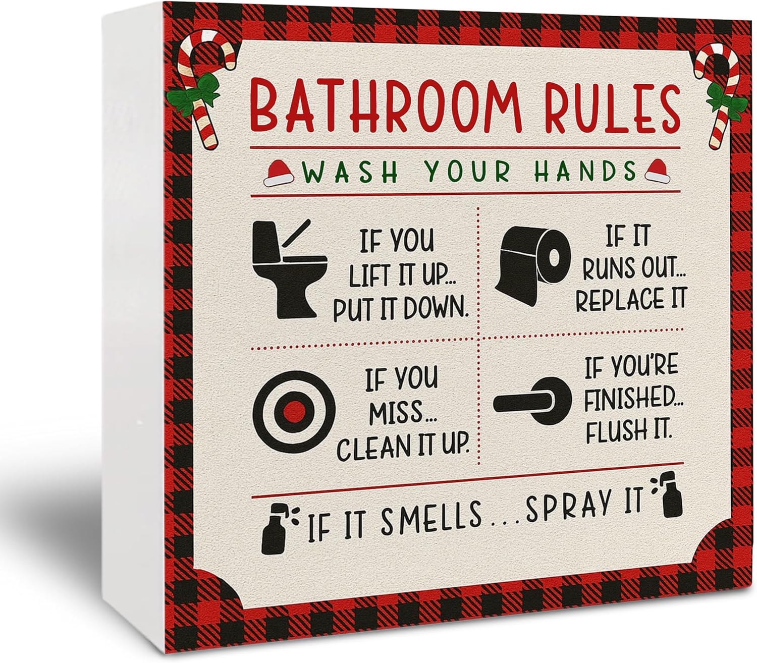 Amazon.com: Kneaotoaji Bathroom Rules Wooden Sign - Christmas Navidad ...