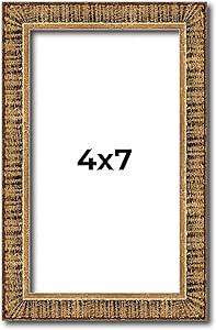 Amazon.com - 4x7 in Frame Gold Kingsley Distressed Solid Wood Picture ...