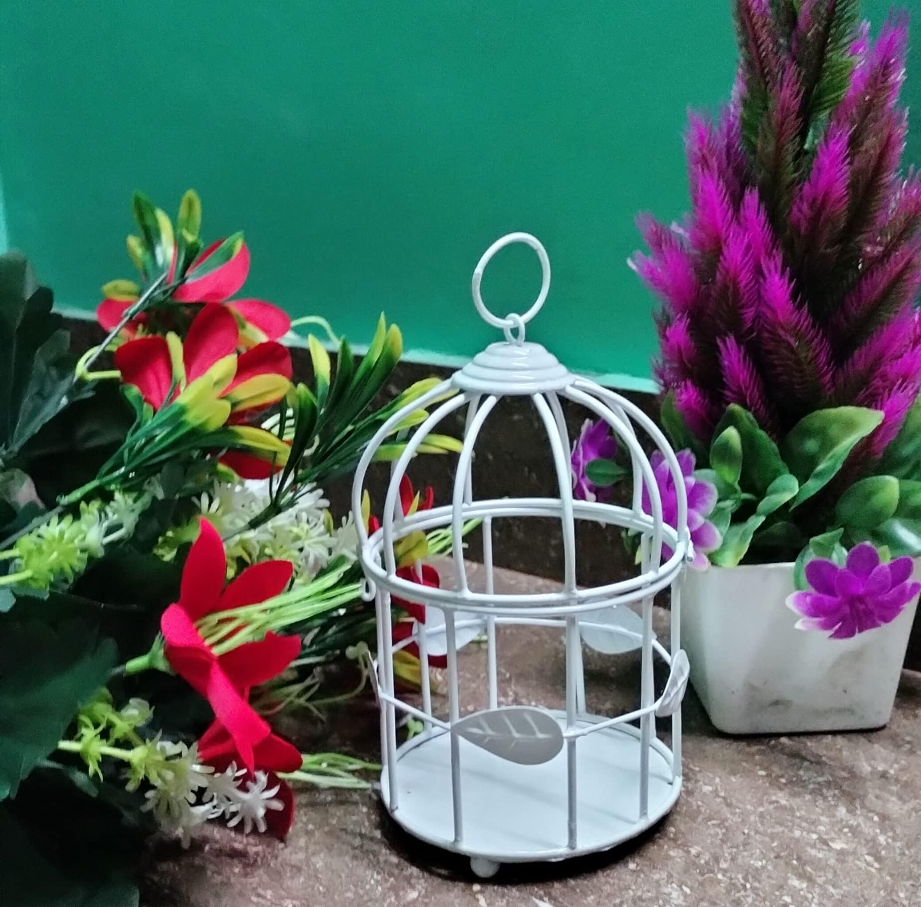 Buy SIRAAJ&SONS™ White Color Metal Bird cage Tea Light Holder Flower ...